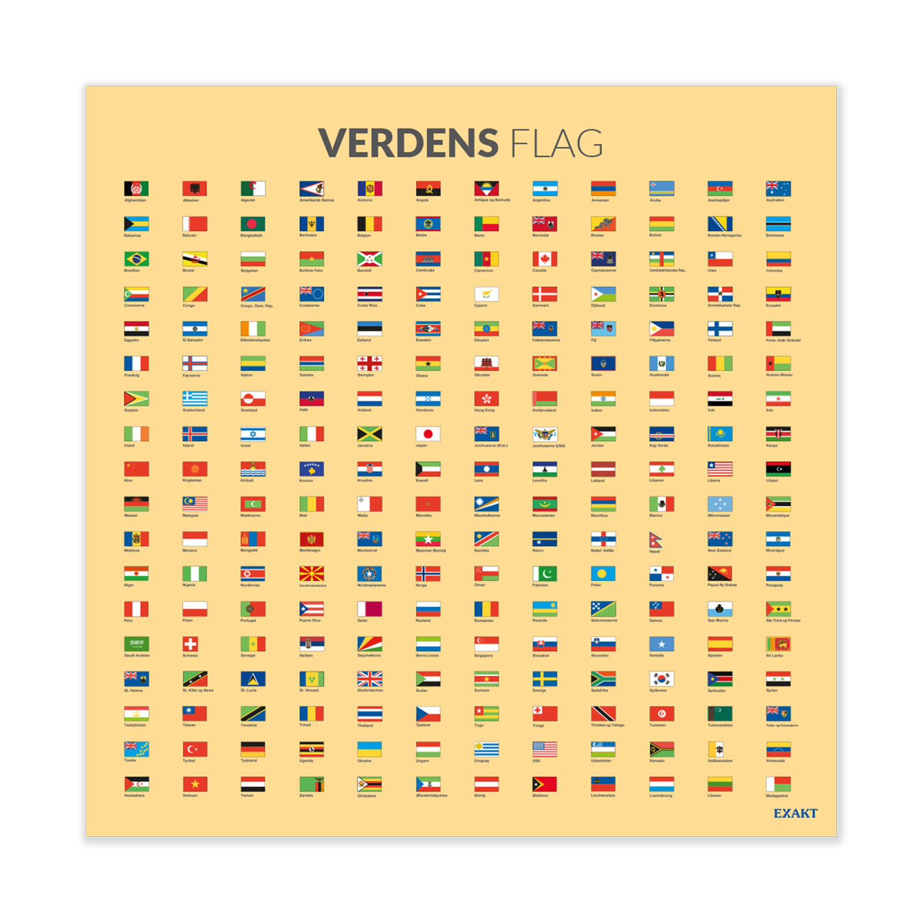 Verdens flag - Alle 216 flag på en vægplade | EXAKT